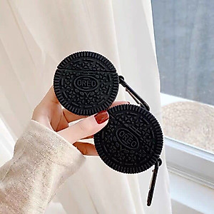 Ultra Thick Soft Silicone Case with Keychain Hook for Apple AirPods Pro Chocolate Cookie Biscuit Black Color 3D Food Cartoon Cool Fun Cute Lovely High Fashion Unique Creative Girls Kids