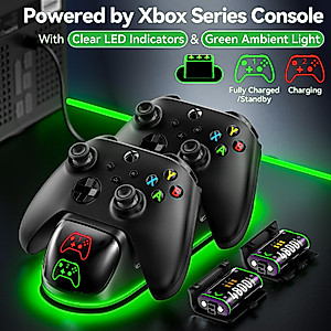 Controller Charger Station for Xbox One/Xbox Series X|S/Elite, 2 x 4800 mWh Rechargeable Battery Packs, Charging Dock for Xbox Controller Battery with 2 X Rechargable Batteries & 4 X Covers, Black