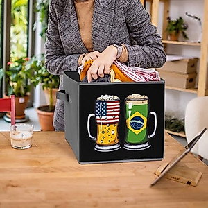 Brazilian Beer USA Brazilian Flag Foldable Storage Bins with Handles Storage Cubes Closet Organizer for Living Room Bedroom 2PCS