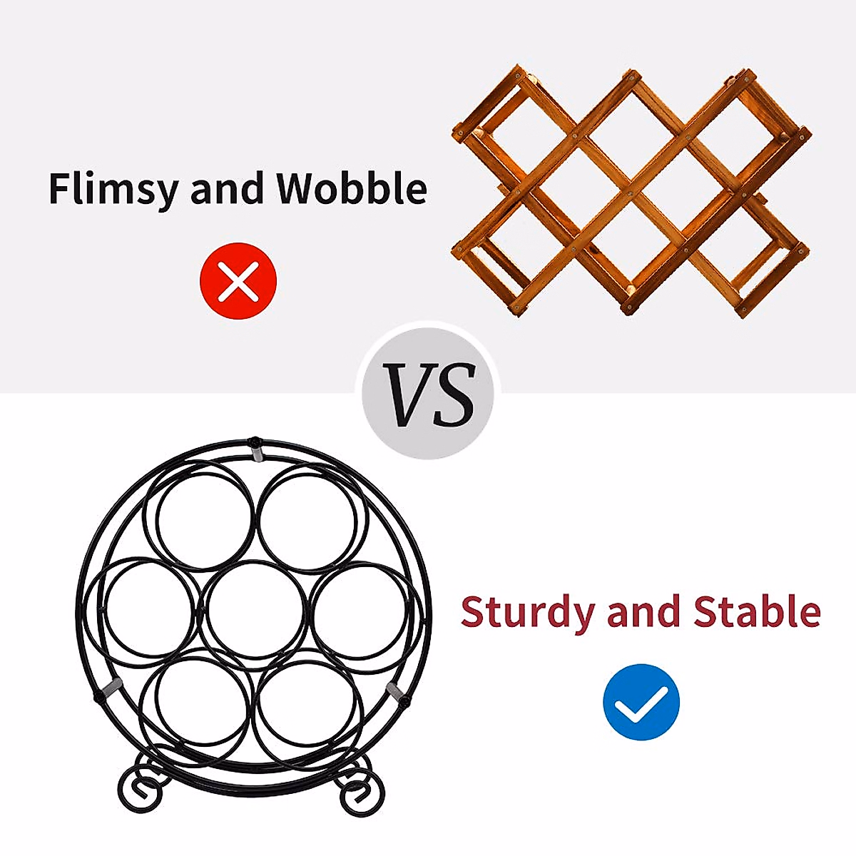 TreeLen Wine Racks Countertop, 7 Bottles Wine Organizer Stand, Metal Free Standing Wine Storage Holder, Water Bottle Holder Stand-Black