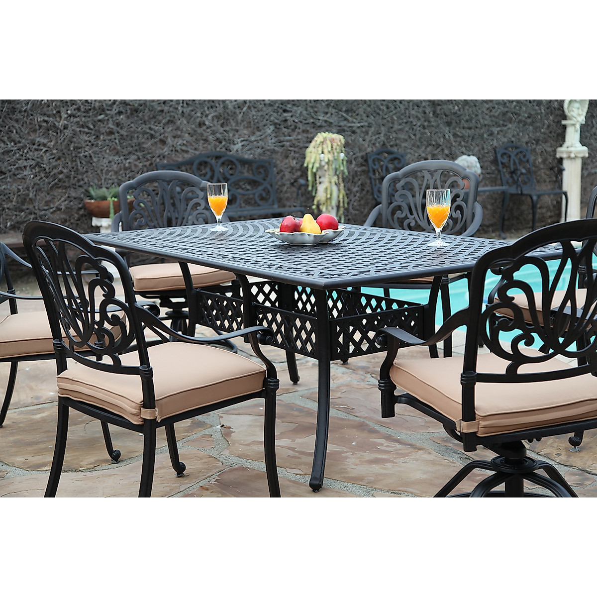 GrandPatioFurniture.com CBM Patio Elisabeth Collection Cast Aluminum 7 Piece Dining Set with A Rectangle Table 2 Swivel Rockers 4 Arm-Chairs SH226-2S4A cbm1290