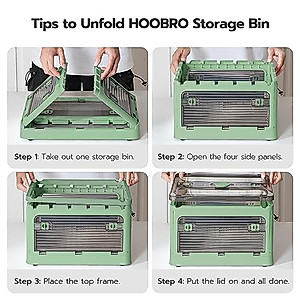 HOOBRO 22.2 Gal Plastic Storage Bins with Lids, Collapsible Storage Bin with Wheels, Folding Storage Box, Stackable Storage Bins with 5 Doors, for Home, Office Organizing, 3-Pack, Green JG84CWP301