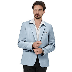 MAGE MALE Men's Slim Fit Blazer Jackets Suit One Button Lightweight Sport Coats Casual Blazer Sky Blue