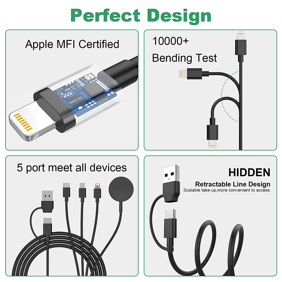 Quanlex 4 in 2 Watch Charger for Samsung Watch, USB-C, Micro USB and Lightning Cable, Galaxy Watch Charger for Samsung Galaxy Watch 3 4 5 Pro 4 Classic, Active 2 1, Galaxy S23/S22/S20, iPhone