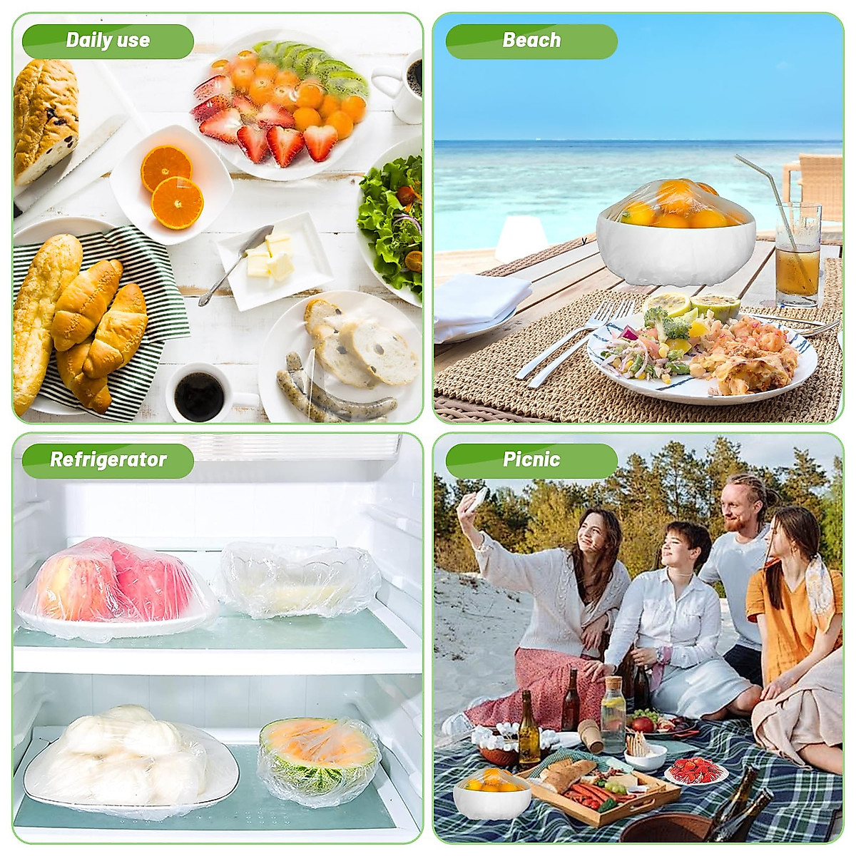 300Pcs Reusable Elastic Food Bowl Storage Covers, Sublaga Bowl Covers, Dish Plate Covers, Alternative to foil, Plastic Wrap,BPA Free