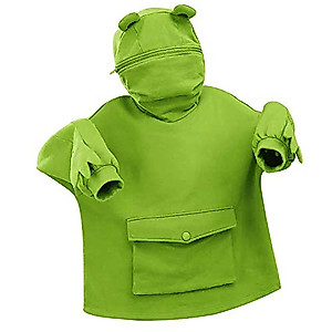 kevazingo Women's Cute Frog Sports Hoodie Fashion Zipper Mouth Hooded Sweatshirt Cosplay Costume Sweatshirt with Pockets (light green,XXL)