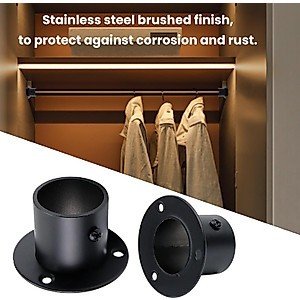 Antrader 0.75 Inch Diameter Stainless Steel Matte Black Adjustable Closet Rod Flange Holder Shower Socket Bracket Support Pack of 4