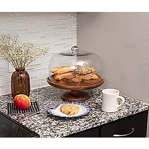 BIRDROCK HOME Cake Stand with Glass Dome and Wood Base - Wood Iron Dessert Serving Tray - Rustic Farmhouse Dessert Stand - Modern Party Oversized Server - Table Kitchen Home Display - Round