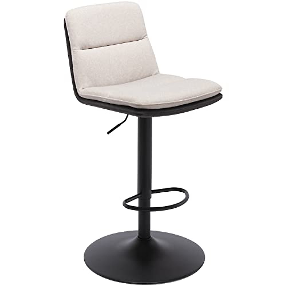 Brage Living Fabric Adjustable Bar Stool, Swivel Counter Height Barstool with Back, Armless Kitchen Bar Chair for Dining Cafe with Large Black Base (Greige)