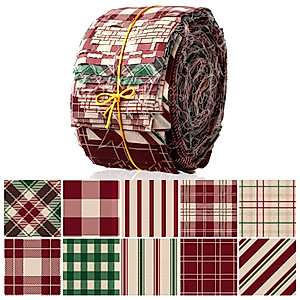 HunnmingRe 40 Pcs Vintage Christmas Homespun Traditional Plaid Jelly Fabric Strips for Crafts 2.5 Inch Christmas Bunting for Xmas Home Office Party Fireplace Mantle Farmhouse DIY Decor