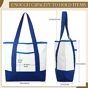 16 Pcs Canvas Tote Bag Bulk with Outer Pocket, 18 Inch Cotton Large Tote Beach Bags for Women Grocery Shopping Bags Tote Bag Blank DIY Gift,Stylish Two-Tone Splicing Open Top Strong Canvas Bag (Blue)