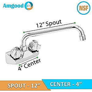 AmGood Wall Mount Kitchen Sink Faucet | 12" Swivel Spout | 4" Center | NSF | Commercial Kitchen Utility Laundry