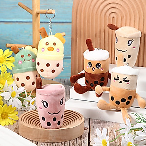 12 Pack 5 Inch Boba Tea Plush Pillow Bubble Tea Plush Cup Shaped Pillows Boba Bubble Tea Keychain Mini Boba Stuffed Animal Small for Wallet Backpack Purse, Bubble Lovers Birthday Party Favors (Cute)