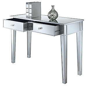 Convenience Concepts Gold Coast Mirrored Desk 42" - Console Table with 2 Drawers for Storage in Living Room, Office, Silver/Mirror