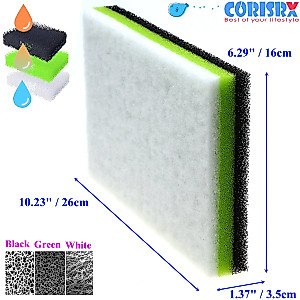 CORISRX 3IN1 Aquarium Filter Sponge Foam Pads - Filter Media for 20 Gallon Betta Fish Tank Supplies, Brine Shrimp Coarse Sponge Bio Filter Sheet - Filter Sponge Accessories (3IN1 Filter Sponge)