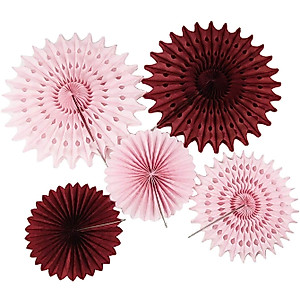Burgundy Pink Birthday Party Decorations/Fall Bridal Shower Decorations/Valentines Day Decor/7pcs Burgundy Cream Pink Pinwheels Tissue Paper Fans Fall Bachelorette Party Decorations/Burgundy Wedding