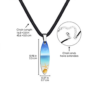 Lauren-Spencer Ocean Wave Surfboard Necklace for Women Men Surfer Necklace Stainless Steel Surfboard Pendant Beach Necklaces Surfer Gifts Jewelry for Women Men Surf Necklace (Starfish and Conch)