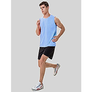 Sleeveless Shirts for Men Workout Running Dry Fit(Sky Blue Heather,L)