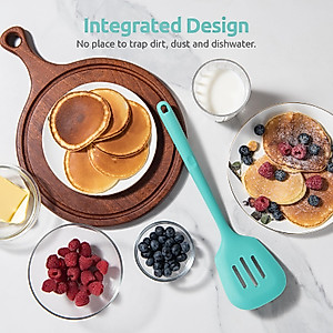 13.6" Slotted Silicone Turner: U-Taste 600ºF Heat Resistant Kitchen Spatula Flipper, Food Grade Flexible Wide Seamless Rubber Cooking Utensil for Egg, Omelette, Burger in Nonstick Cookware (Aqua Sky)