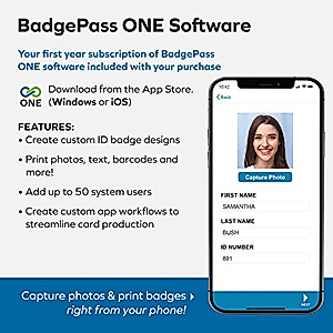 BadgePass ConnectLITE ID Card Printer & Supply Bundle ONE Cloud Photo ID Software- 1st Year Included! (ID Card Printer, ID Software, PVC Cards, YMCKO Ribbon, and Cleaning Kit Included)