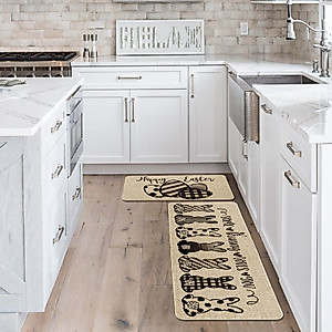 Artoid Mode Stripes Polka Dot Eggs Bunny Happy Easter Kitchen Mats Set of 2, Home Decor Low-Profile Kitchen Rugs for Floor - 17x29 and 17x47 Inch