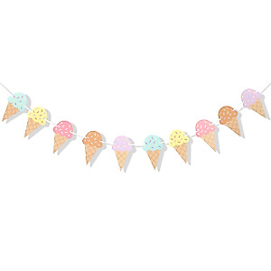 Ice Cream Happy Birthday Banner - Ice Cream Birthday Party Decoration,Summer Birthday Banner,Ice Cream 1st Birthday Banner,Ice Cream First Photo Props