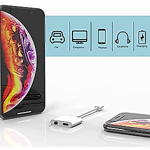 2 Pack Headphone Adapter for iPhone, [Apple MFi Certified] 2 in 1 Lightning to 3.5mm AUX Audio + Charger Splitter Compatible with iPhone 14/13/12/11/XS/XR/X 8/7/SE, Support Music Control(Not for Call)