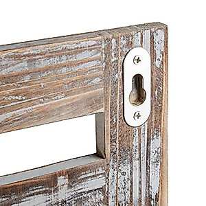 Liry Products Rustic Wooden Wall Mounted Shelves Iron Hooks Two-Tier Storage Rack Brown Torched Distressed Wood Display Shelf Organizer Farmhouse Decorative Holder Home Office Kitchen Living Room