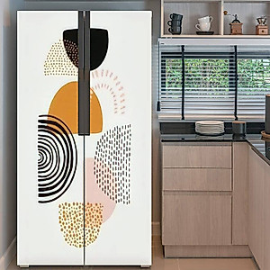 BSPWIRFNZPL Self Adhesive Vinyl Refrigerator Wrap Set Trendy Abstract Shapes Mid Century Inspired Art Organic tral Door Mural Sticker Removable Fridge Cover Peel and Stick Kitchen Decor