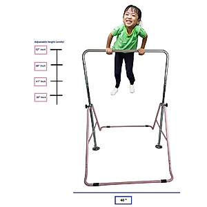 5 Star TD Gymnastics Bar Horizontal Kip Bar + 2x6 Tri Fold Mat Junior Training Adjustable Expandable Height Jungle Gym Children Monkey Bars Climb Tower Playground Balance Bar Gymnasts (Pink)