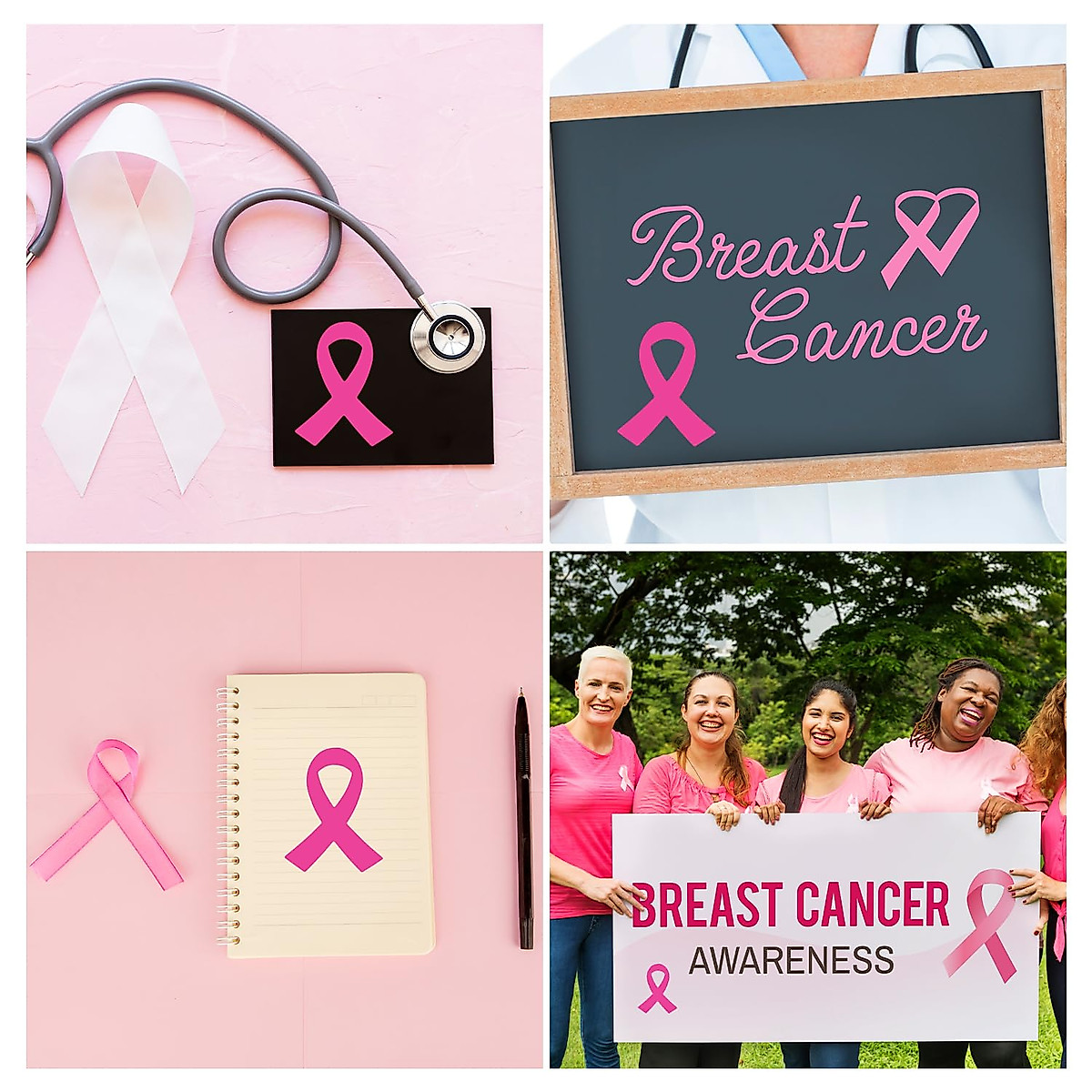 98Pcs Breast Cancer Awareness Accessories, Breast Cancer Awareness Decorations With 24Pcs Pink Ribbon Breast Cancer Buttons, 24Pcs Breast Cancer Bracelets and 50Pcs Pink Breast Cancer Stickers