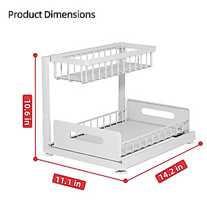 Lxmons 2-Tier Under Sink Slide Out Organizer, Pull Out Cabinet Storage Shelf with Sliding Storage Wire Basket Drawer for Bathroom Kitchen, Countertop or Pantry Storage shelf, White
