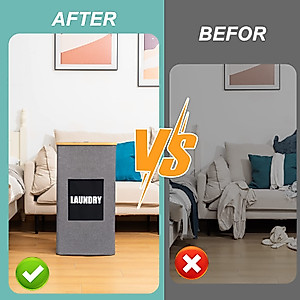 Uross Laundry Hamper with Lid- 100L Large Laundry Basket with Bamboo Handles, Clothes Hamper with Lid for Bedroom, Tall Laundry Hamper Basket with Lid, Big Dirty Clothes Hamper for Laundry, Grey