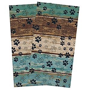 Dog Paws Prints Kitchen Towels 2 Pack, Rustic Teal Dish Towels for Kitchen, Farmhouse Turquoise Wood Absorbent Microfiber Puppy Paws Hand Towels for Bathroom, Soft Tea Towels Bar Towels, 18 x 28 Inch
