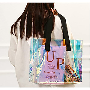 Jainnowa Clear Tote Bag, Hologram Large Clear Tote, Clear Bags Stadium Approved, 16"X 12"X 6" Translucent & Reflective Transparent See Through Big Clear Tote Handbag, Clear Tote Bags