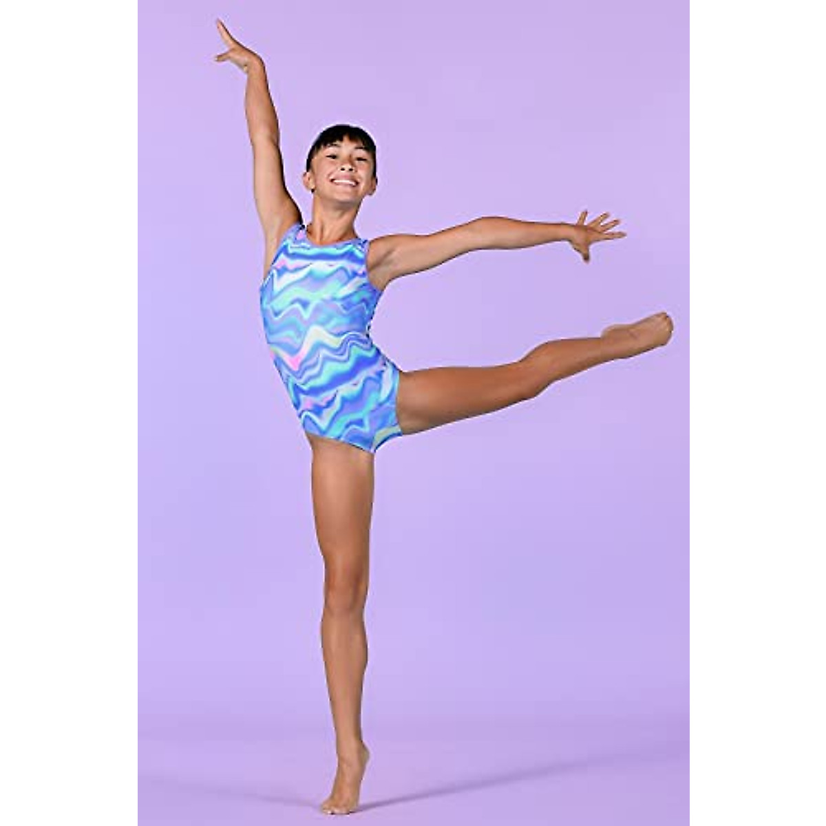 Destira Leotards for Girls Gymnastics, Cotton Candy Multi-Colored Swirls Fun Design Dance, Ballet One-Piece Outfit, Child Medium (8)