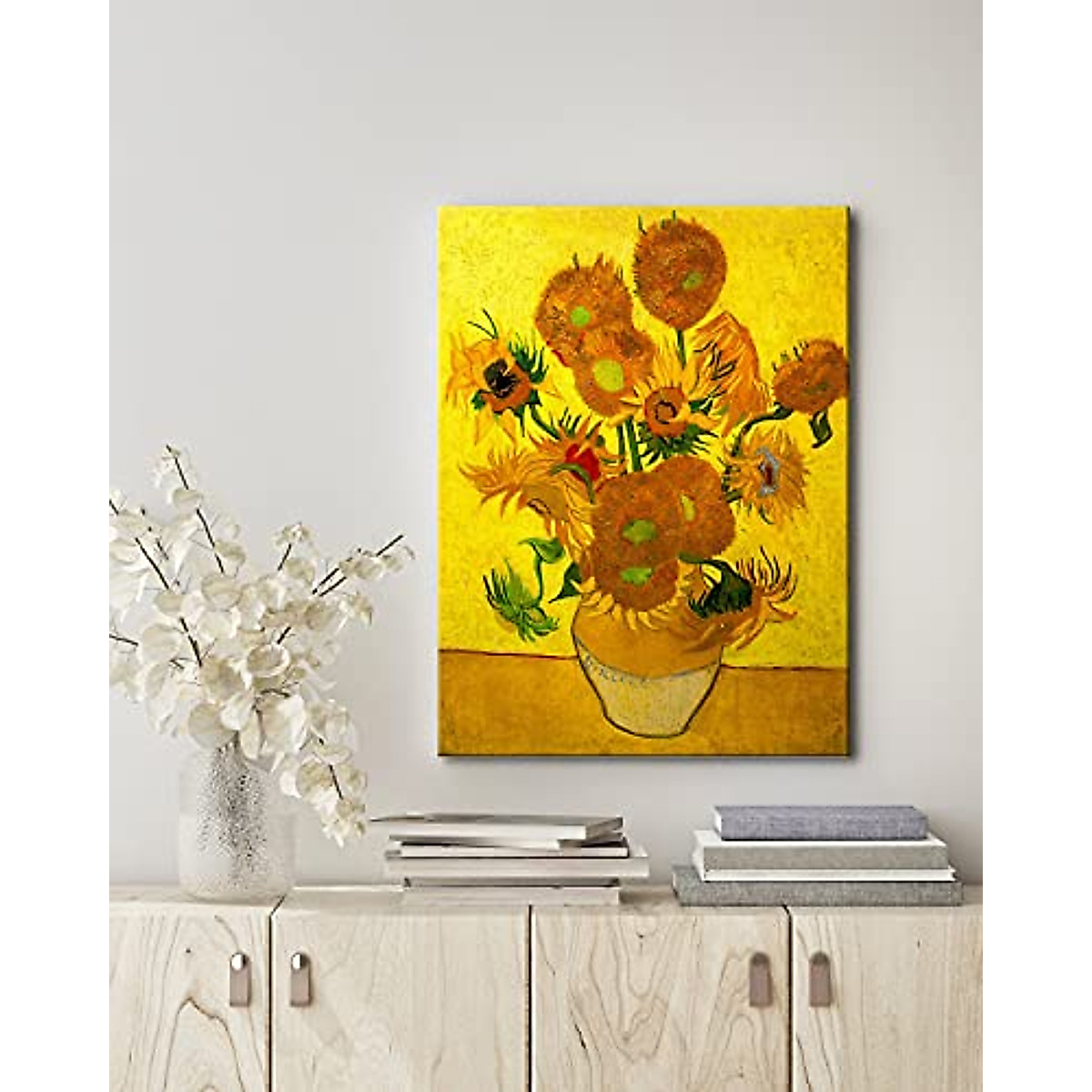 Wieco Art Abstract Flowers Giclee Canvas Prints Wall Art Vase with Fifteen Sunflowers by Van Gogh Classic Oil Paintings Reproduction for Home Decor Modern Stretched and Framed Floral Picture Artwork
