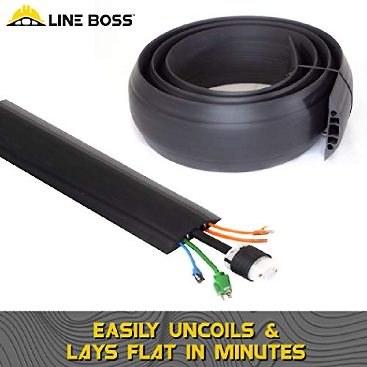 Line Boss 3-Channel Wire Hider, Cord Protector and Cable Organizer for Industrial Cable Management, 4.5 in. X 5 ft., Black, 6500-5C