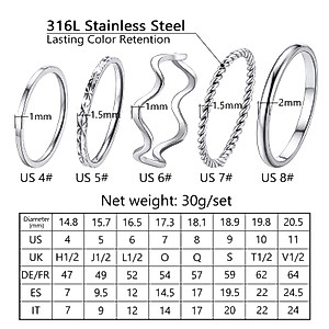 PROSTEEL Stackable Stacking Rings For Women Stainless Steel Band Knuckle Midi Finger Ring Set Cute Dainty Rings