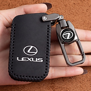 Compatible with Lexus Key Fob Cover with Keychain Genuine Leather 360 Degree Protection Key Shell Case for RX ES GS LS NX RS GX LX RC LC Keyless Smart Key Fob Shell,Keychains Accessories,black1