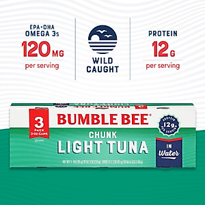 Bumble Bee Chunk Light Tuna In Water, 3 oz Cans (8 Packs of 3, 24 Cans Total) - Wild Caught Skipjack Tuna - 12g Protein Per Serving - MSC Certified Sustainable Seafood, Non-GMO, Gluten Free, Kosher