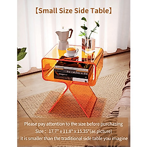 solaround Acrylic Nightstand Side Table Modern Design Clear Home Decor Display End Table for Living Room (Orange)
