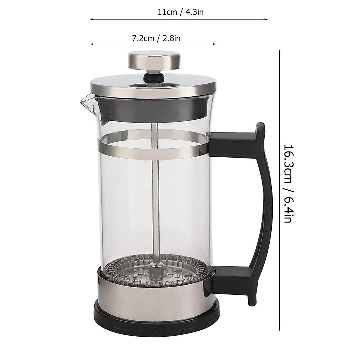 French Press Stainless Steel Espresso Maker, Plunger Coffee Maker, Espresso and Tea Maker with Filter, French Press Coffee Machine 11 x 7.2 x16.3cm