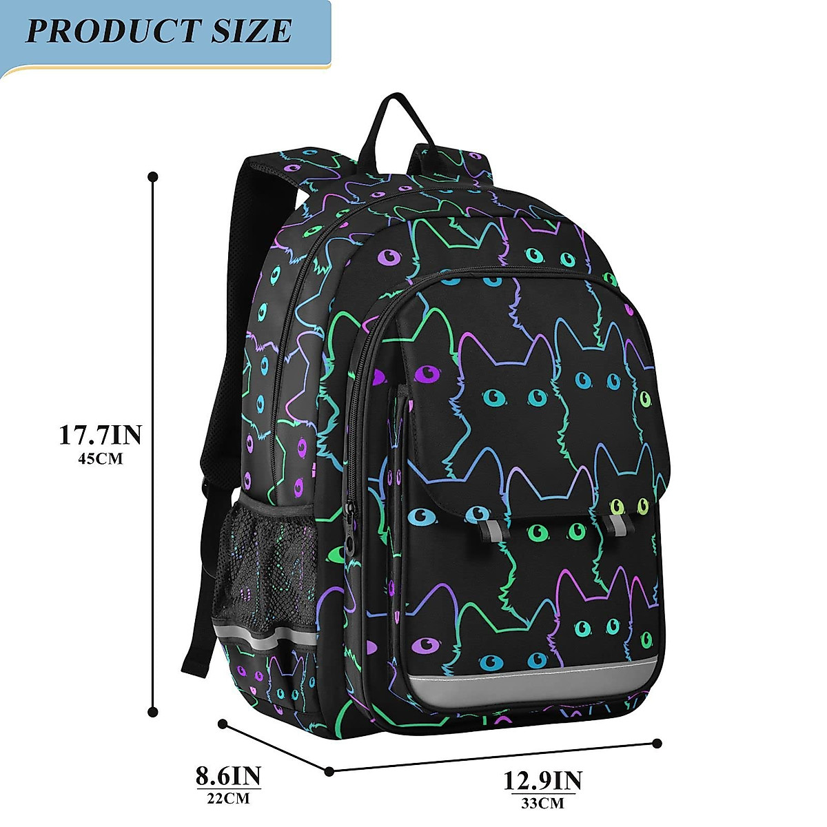 Cute Black Cat Silhouettes Backpack for Women Men, Large Student School Bookbag 15.6 in Laptop Bag Purse Travel Casual Daypack