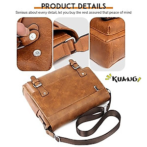 KUANG! Men's Shoulder Bag PU Leather Business Messenger Bag Briefcase Travel Crossbody Multi Pockets Handbag Purse