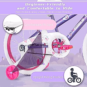 GIVIMO Kids Bike, 18 Inch Toddlers Bike with Removable Training Wheels, Adjustable Seat and Handlebar, Children's Bicycle for Girls Age 3-8 Years Old (18 Inch, Purple/White)