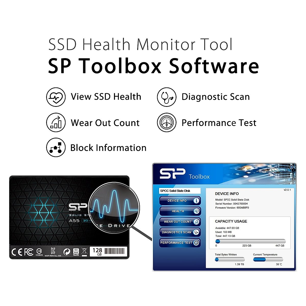 Silicon Power 128GB SSD 3D NAND A55 SLC Cache Performance Boost SATA III 2.5" 7mm (0.28") Internal Solid State Drive (SU128GBSS3A55S25AH)