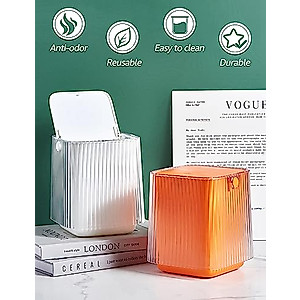 SUNTEREST Small Desktop Trash Can with Lid,Mini Garbage Can with Trash Bags,Modern Vanity Little Countertop Waste Bin,Press Type Tiny Table Trash Bucket for Bathroom,Kitchen,Bedroom,Office (White)