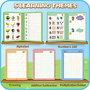 Learn-Journey Magic Practice Copybook for Kids, Reusable Writing Practice Book for Kids, Reusable Copybook Preschool for Kids Age 3-8 ​Calligraphy(5 Books with Pens)