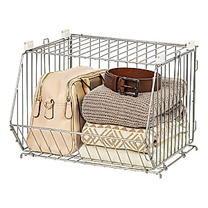 IRIS USA 17" Modular Wire Stacking Storage Basket, Great Storage for Linens, Groceries, Toys, Books, and More, Stackable, Easy Assemble, Multipurpose Home Organizer, Silver
